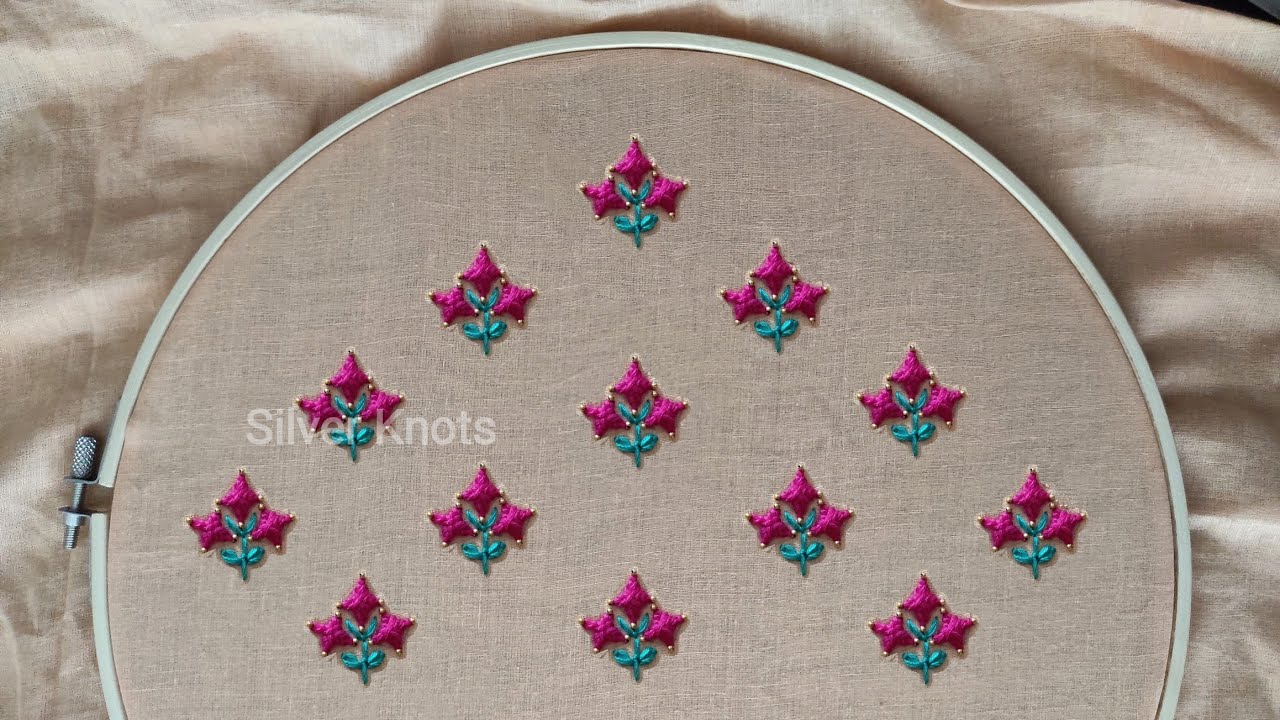 Hand embroidery | Small Butti Design For Blouse / Dresses | Silver ...