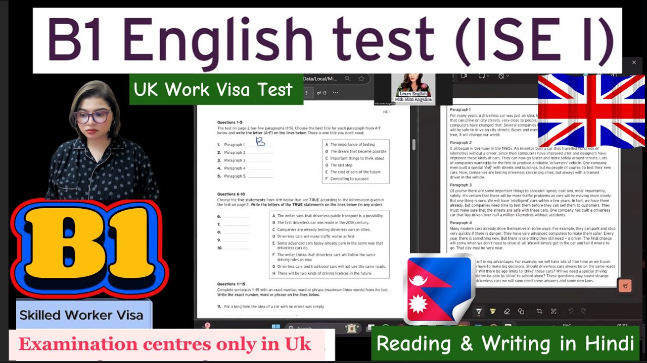 Full (B1) Reading & Writing Skilled Worker Visa || ISE 1 Trinity ...
