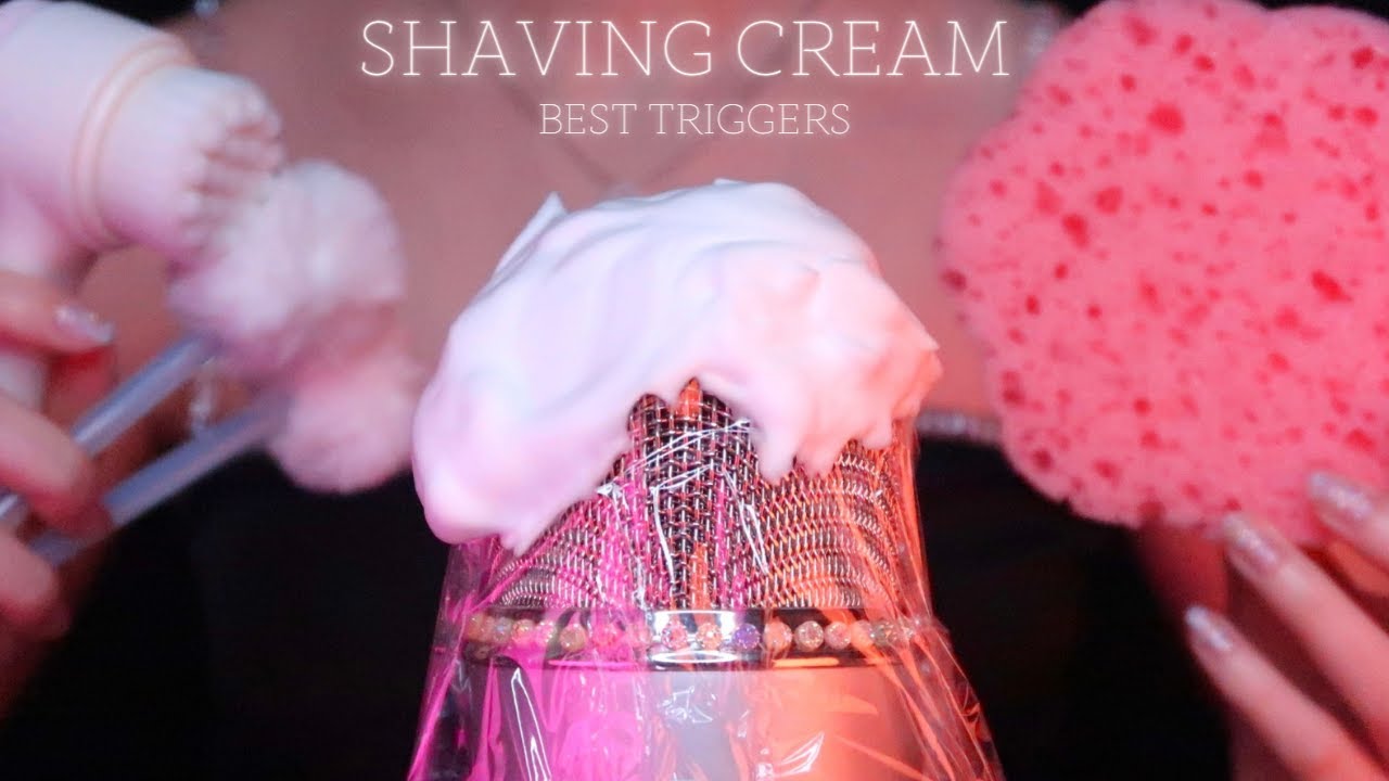 ASMR Shaving Cream On Mic + Brushes, Pom pom, Sponge ASMRtist - YouTube