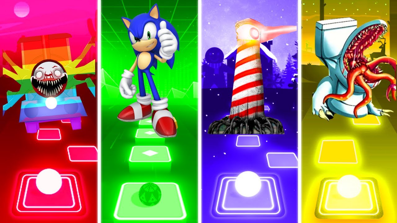 Choo Choo Charles Rainbow Vs Sonic Vs Lighthouse Monster Vs Toilet Monster - Tiles Hop EDM Rush ...
