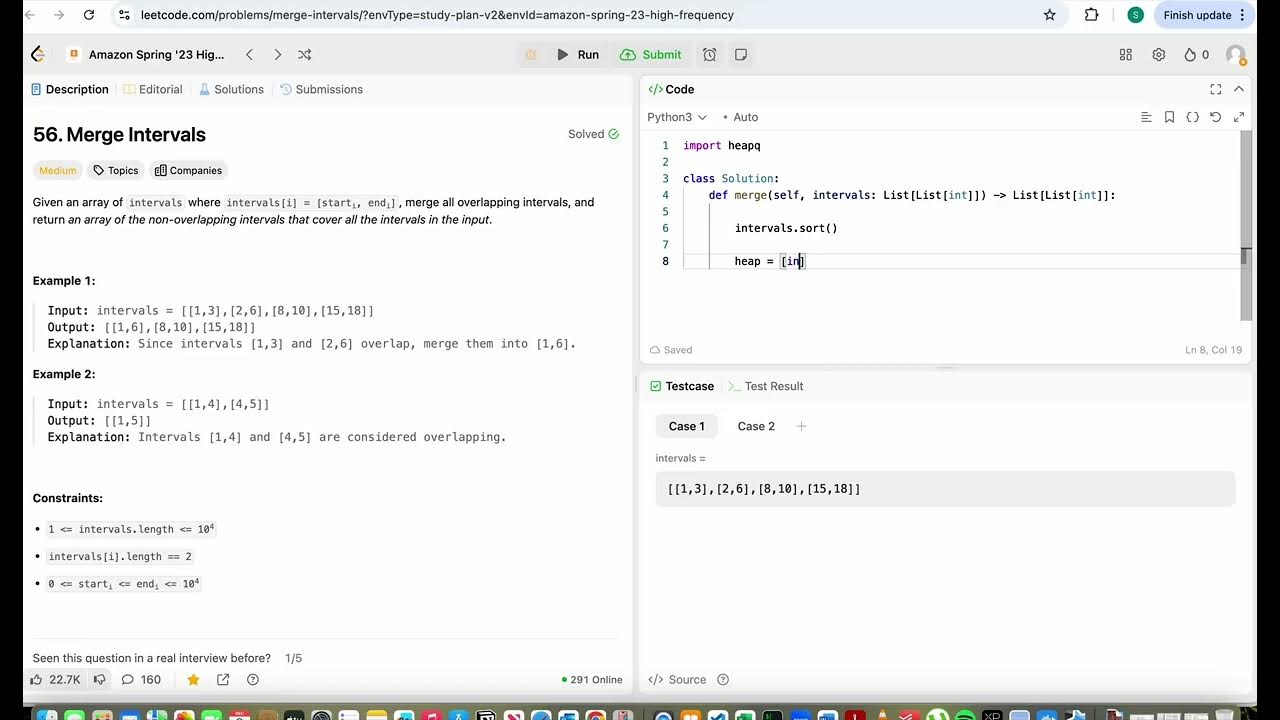 Merge Intervals leetcode problem 56 - YouTube