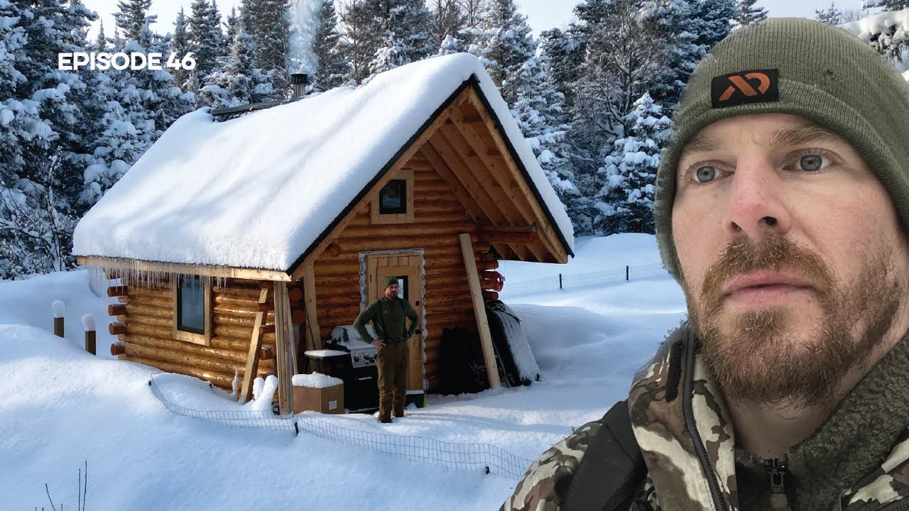 Woodshed Roof Install in WINTER STORM |EP46| Log Cabin Build on Off ...