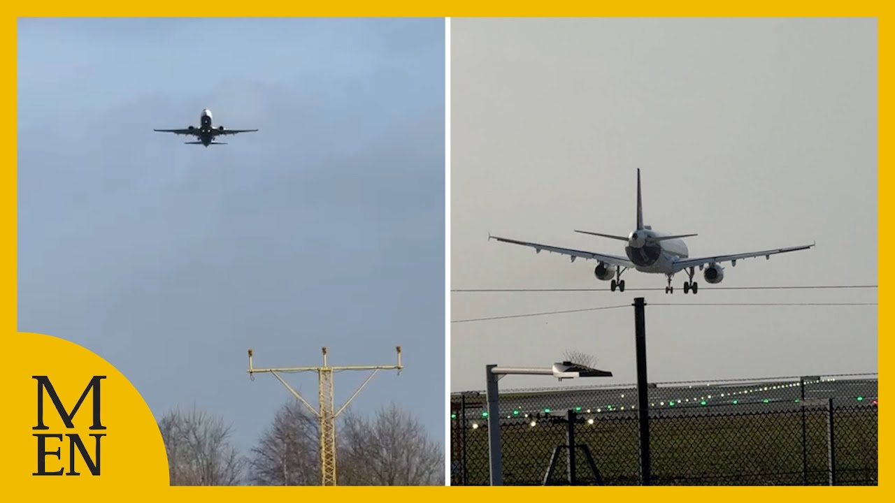 Planes abort landing at Manchester Airport amid Storm Éowyn winds - YouTube