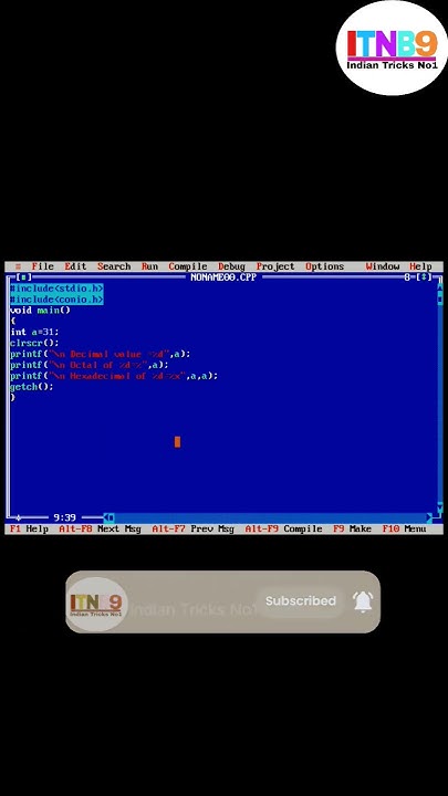 Write c program to print Octal and Hexadecimal Of a Decimal no-31 Stored in a Variable || #turbo ...