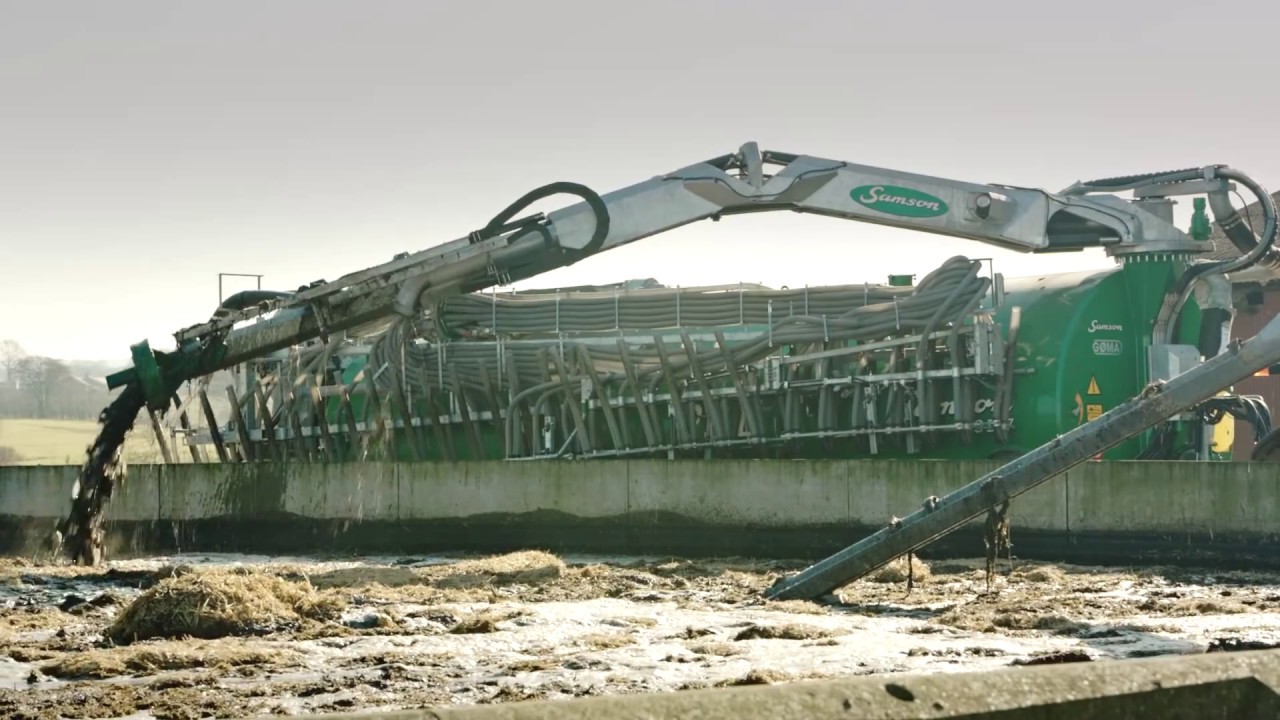 SAMSON PG II 27 slurry tanker and SBX2 30 meter drip hose boom - YouTube