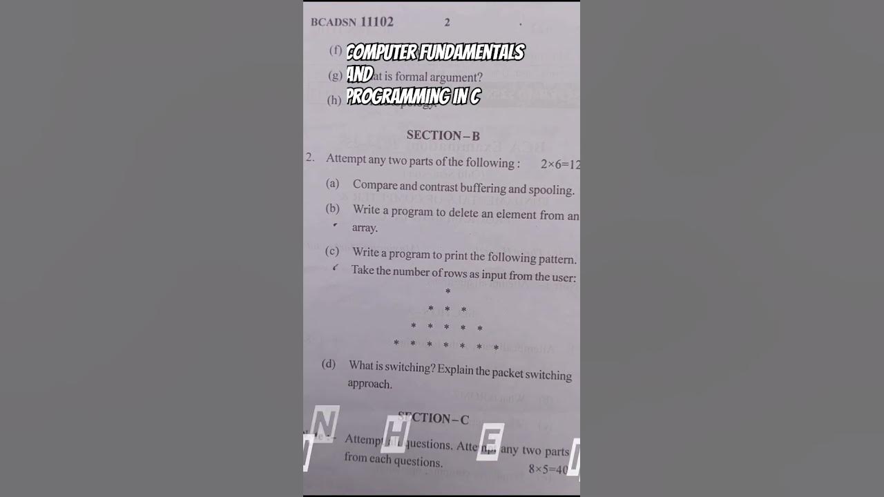 Fundamental computer and C question paper BBD University semester1 BCA ...