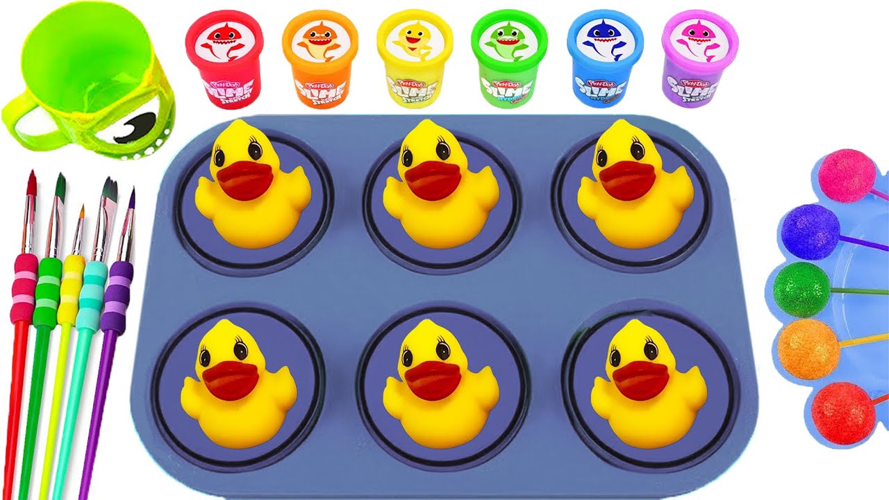 Satisfying Video 🌈🦆 How to Make 6 Slime Ducks by Mixing Rainbow Water ...