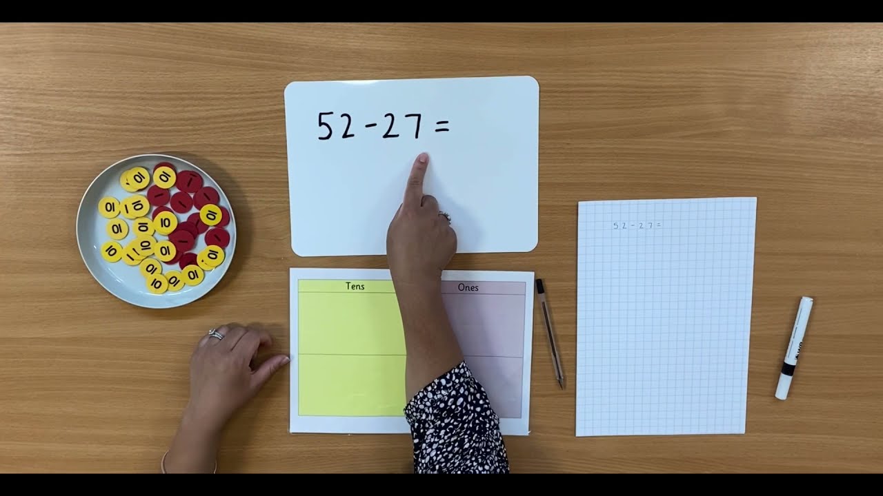 Year 2 - Subtraction with exchange - Place value counters - YouTube