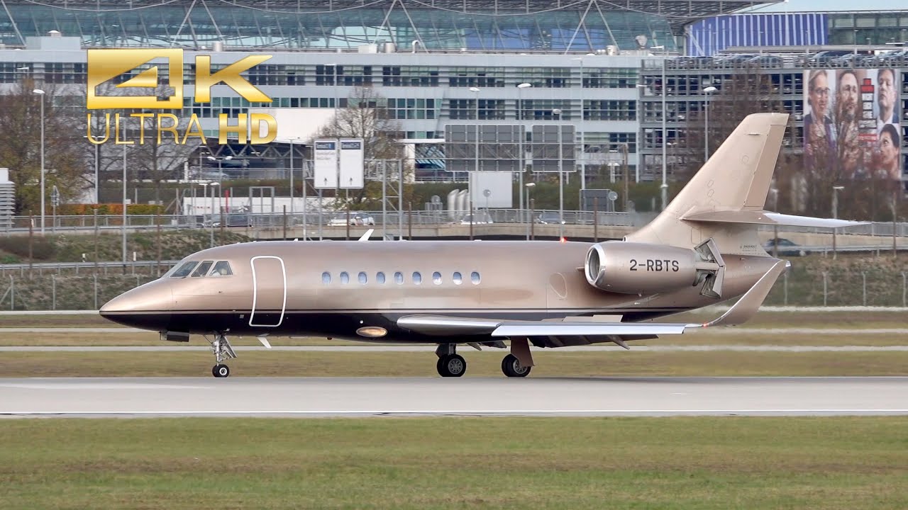 (4K) Dassault Falcon 2000LX from Ortac 2-RBTS arrival at Munich Airport ...