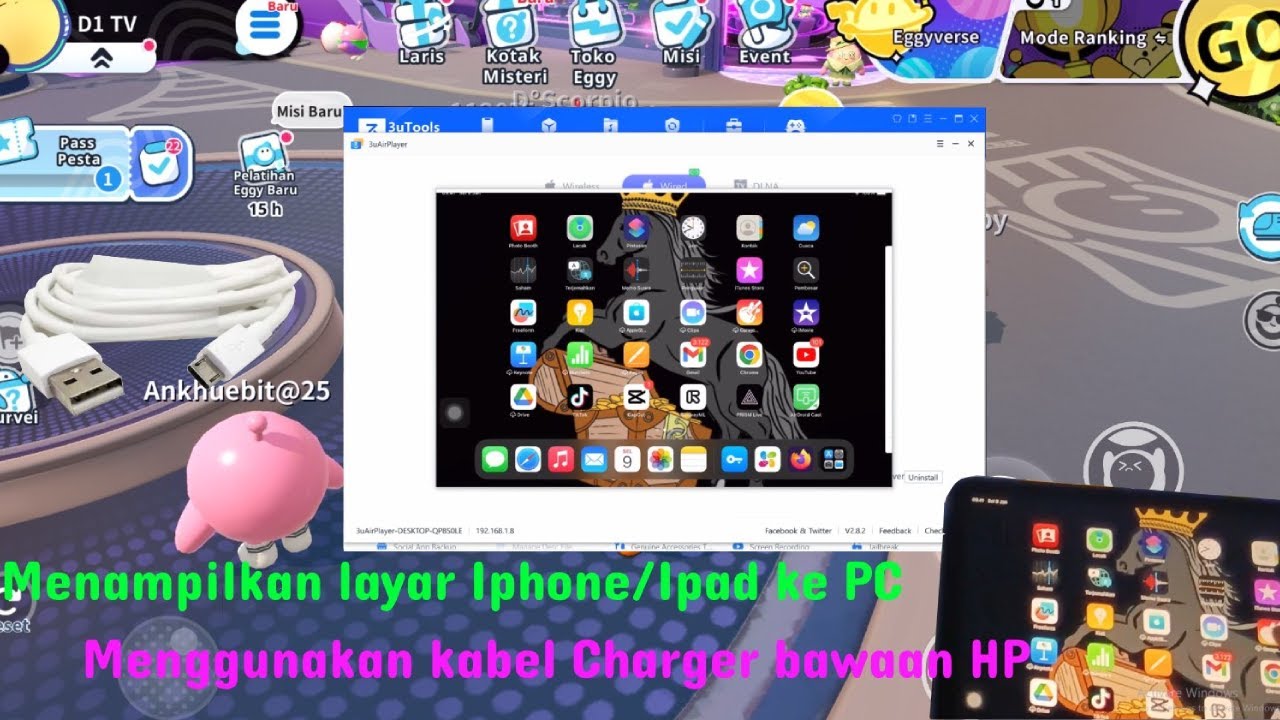 Cara Live streaming game menampilkan layar Iphone/ipad kelayar PC kabel ...