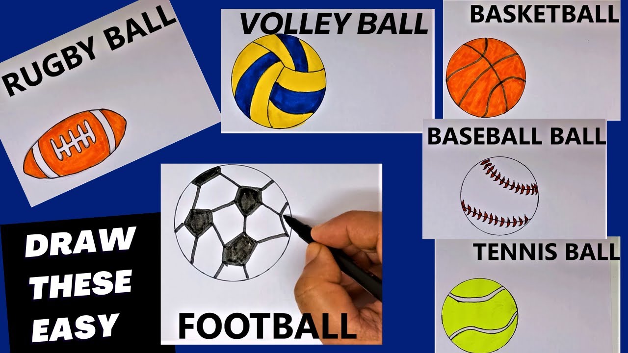 How to Draw Football, Tennis Ball, Volleyball, Basketball, Baseball ...