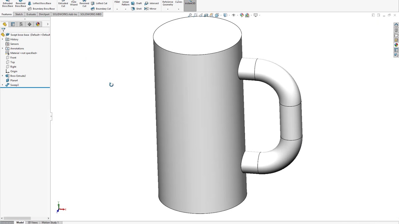 SolidWorks Swept Bose Base and Swept Cut - YouTube