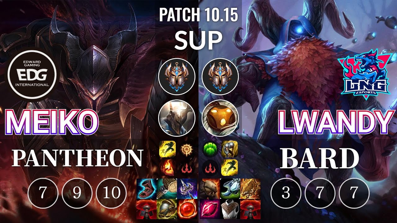EDG Meiko Pantheon vs LNG lwandy Bard Sup - KR Patch 10.15 - YouTube
