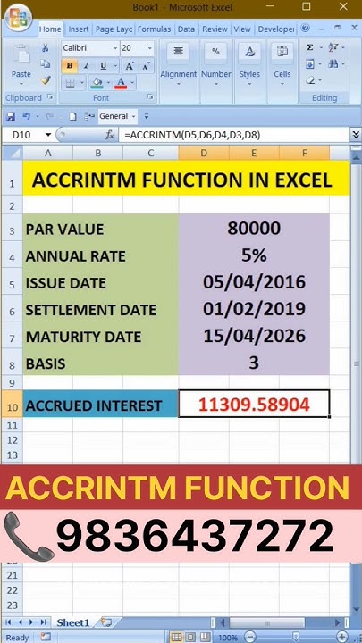 accrintm function #shorts #excel - YouTube