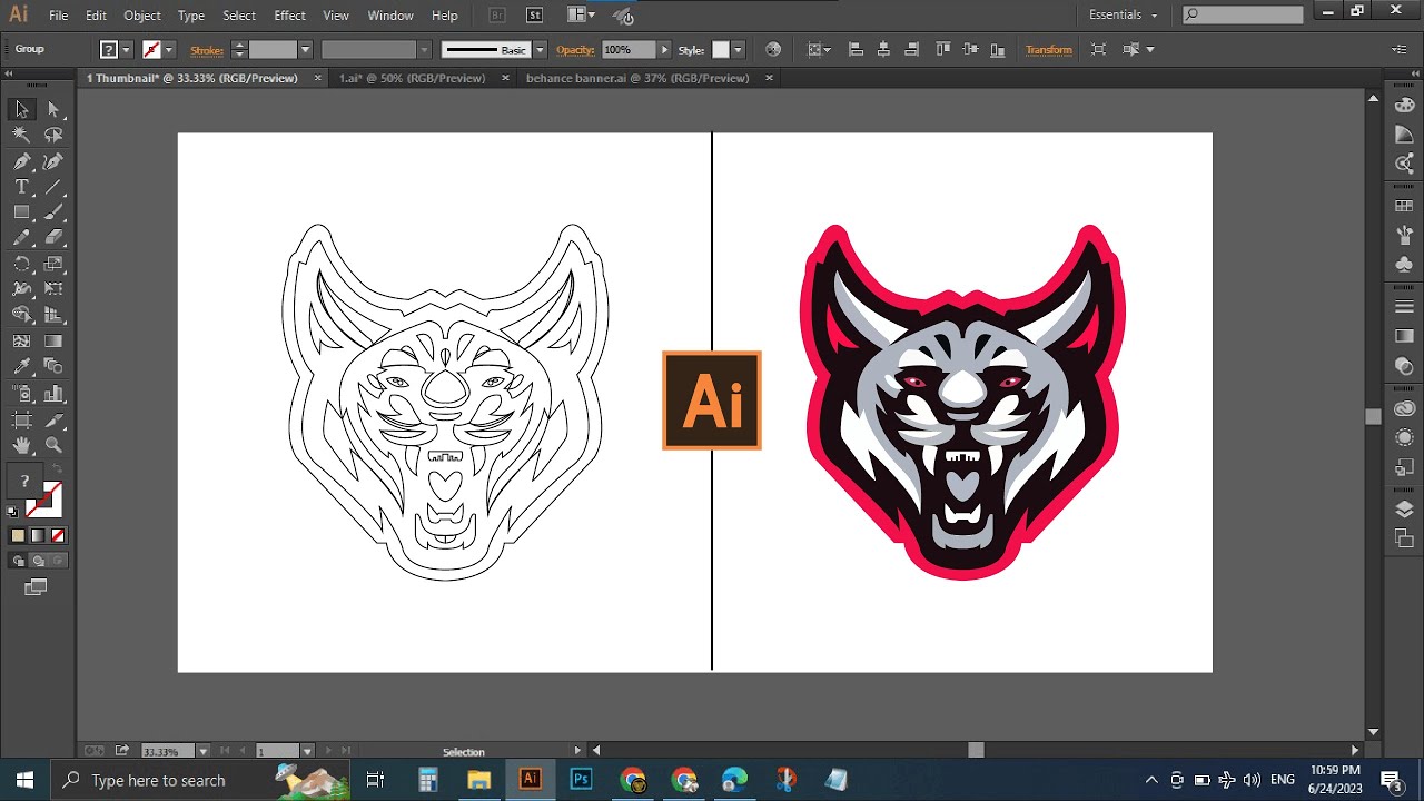 Mascot Logo Tracing Tutorial | Adobe Illustrator | Visuals by Zeeshan ...