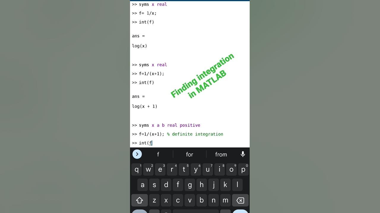 Finding definite integration in MATLAB #math #maths #coding #mathworks ...