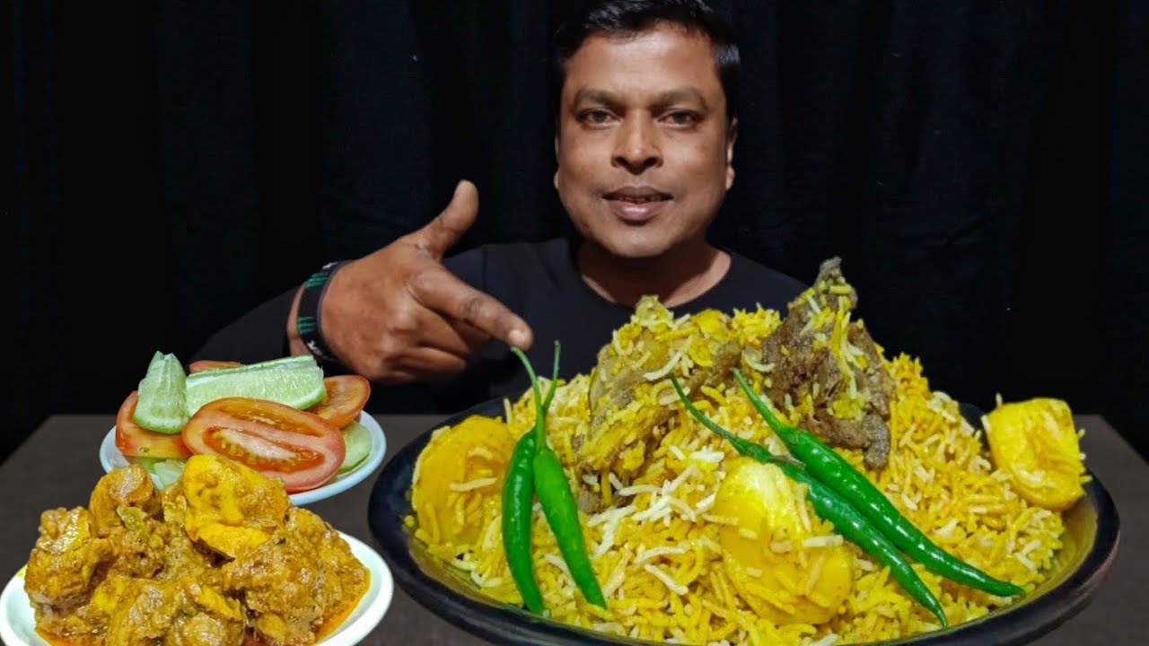 EATING SPICY MUTTON BIRYANI WITH SPICY CHICKEN GIZZARD CURRY | SALAD ...