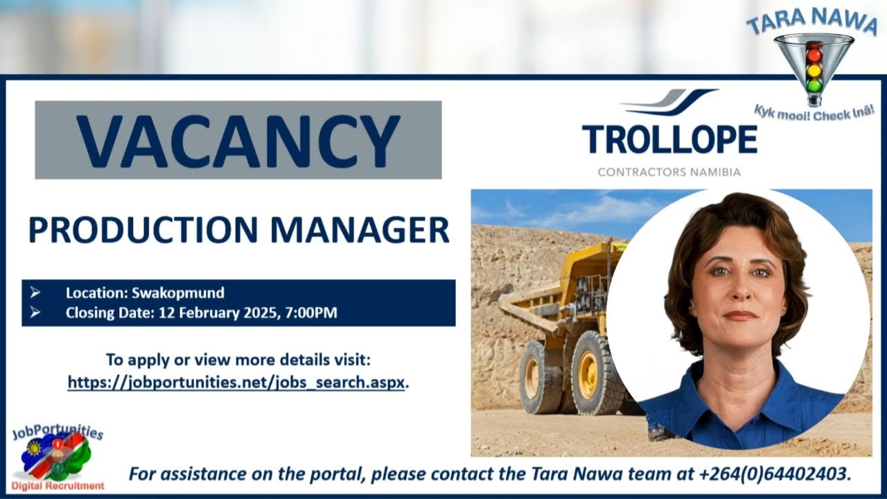 👨‍💼Vacancy: Trollope Contractors Namibia, Production Manager, Closing ...