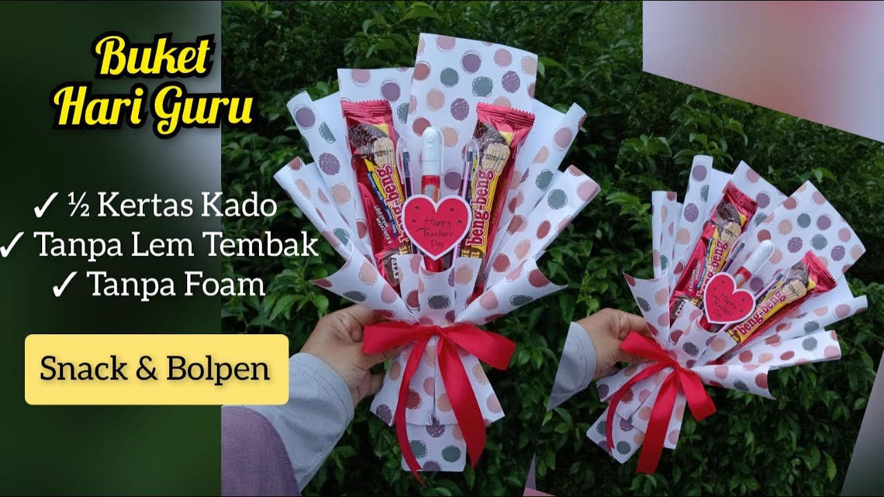 Cara Membuat Buket Hari Guru Dari Setengah Kertas Kado| Tutorial Buket ...