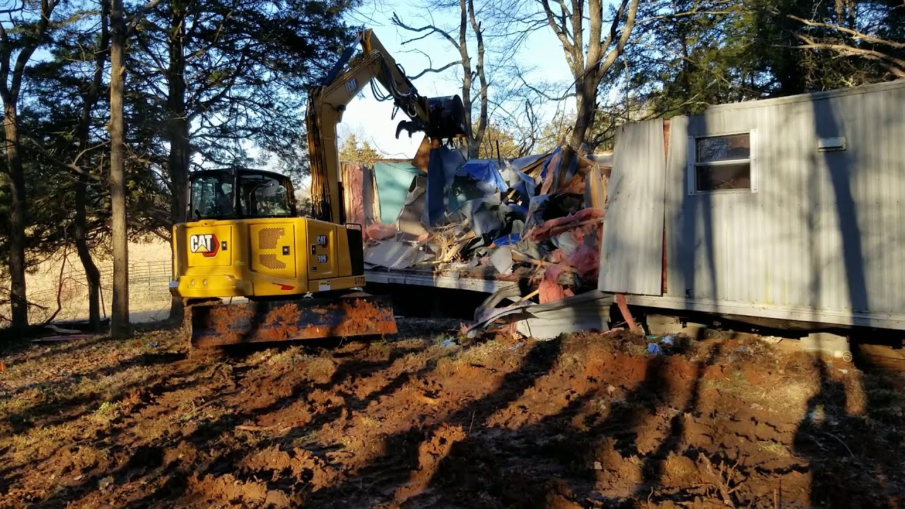 Trailer Demolition - Cat 309 excavator first job - YouTube