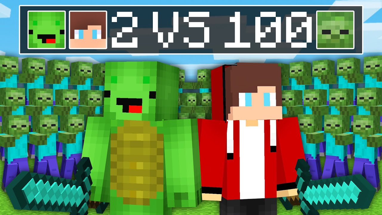 Mikey & JJ vs 100 ZOMBIES in Minecraft Challenge (Maizen Mazien Mizen) - YouTube
