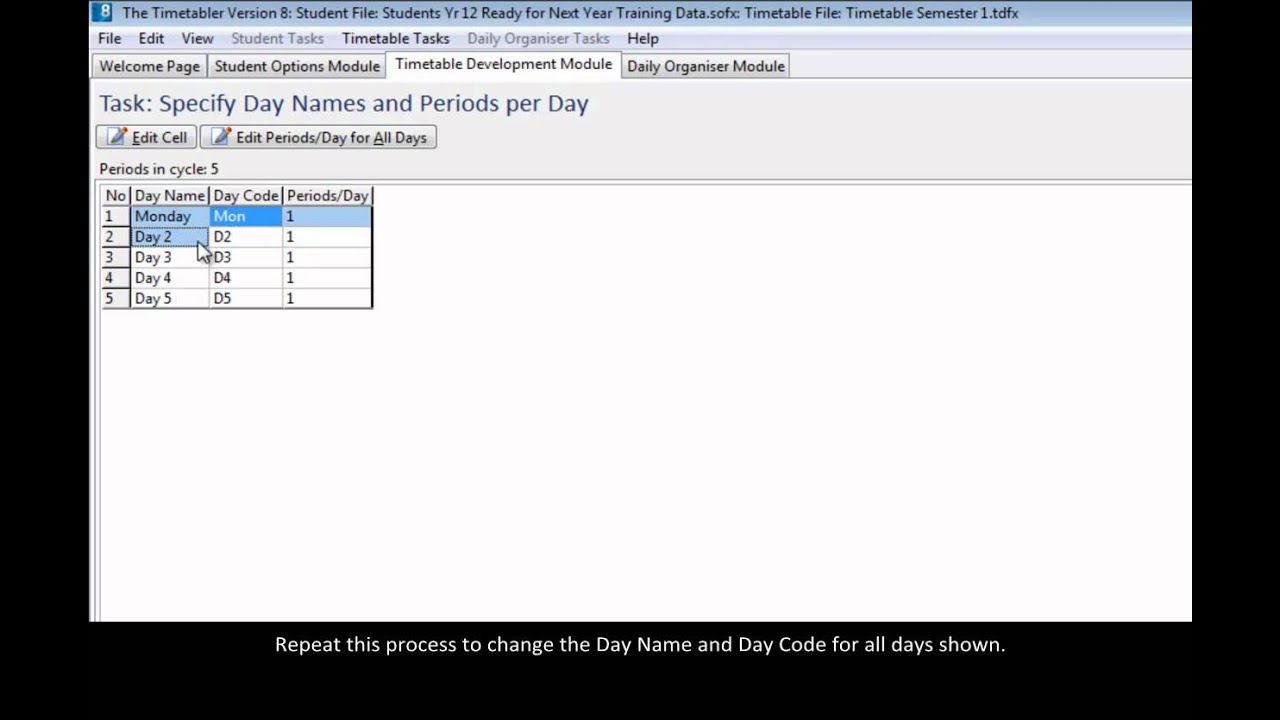 Specify Day Names and Periods per Day - YouTube