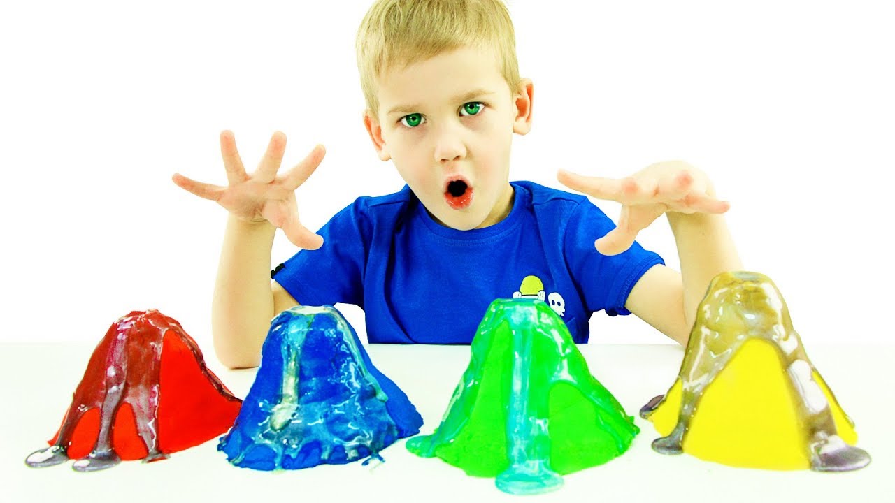 Slime Volcano Toy Car Puzzle Bricks Balloons For Children Learn Colors ...