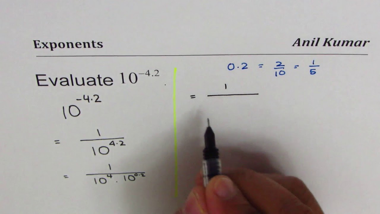 How to Evaluate 10^-4.2 Negative Rational Exponents - YouTube