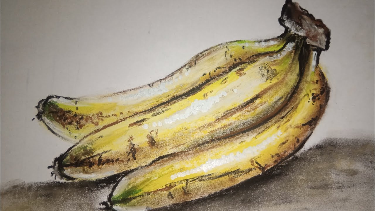 Realistic banana painting in soft pastel colors for beginners.still ...