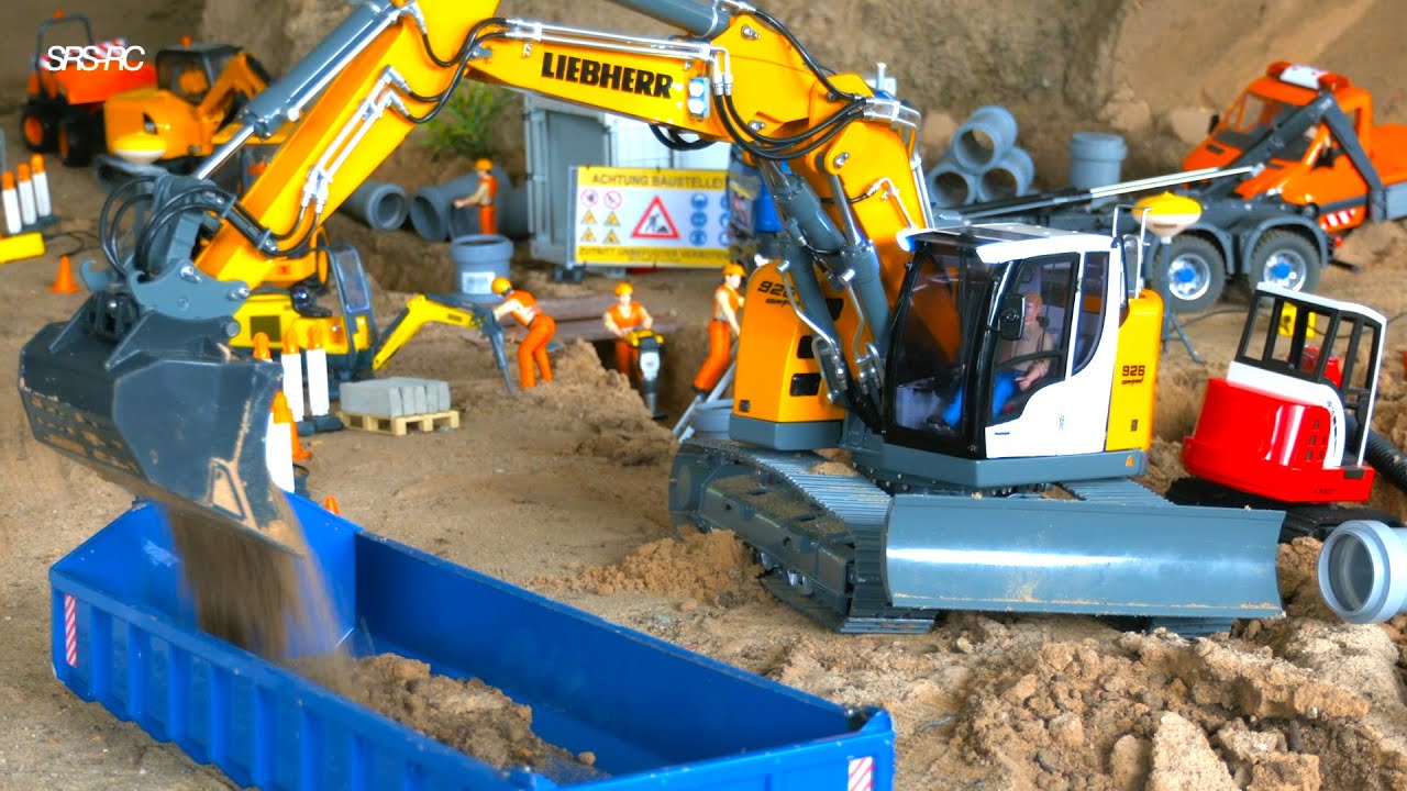 UNIQUE DETAILED RC SEWER CONSTRUCTION SITE / LIEBEHERR RC DIGGER / MAN ...