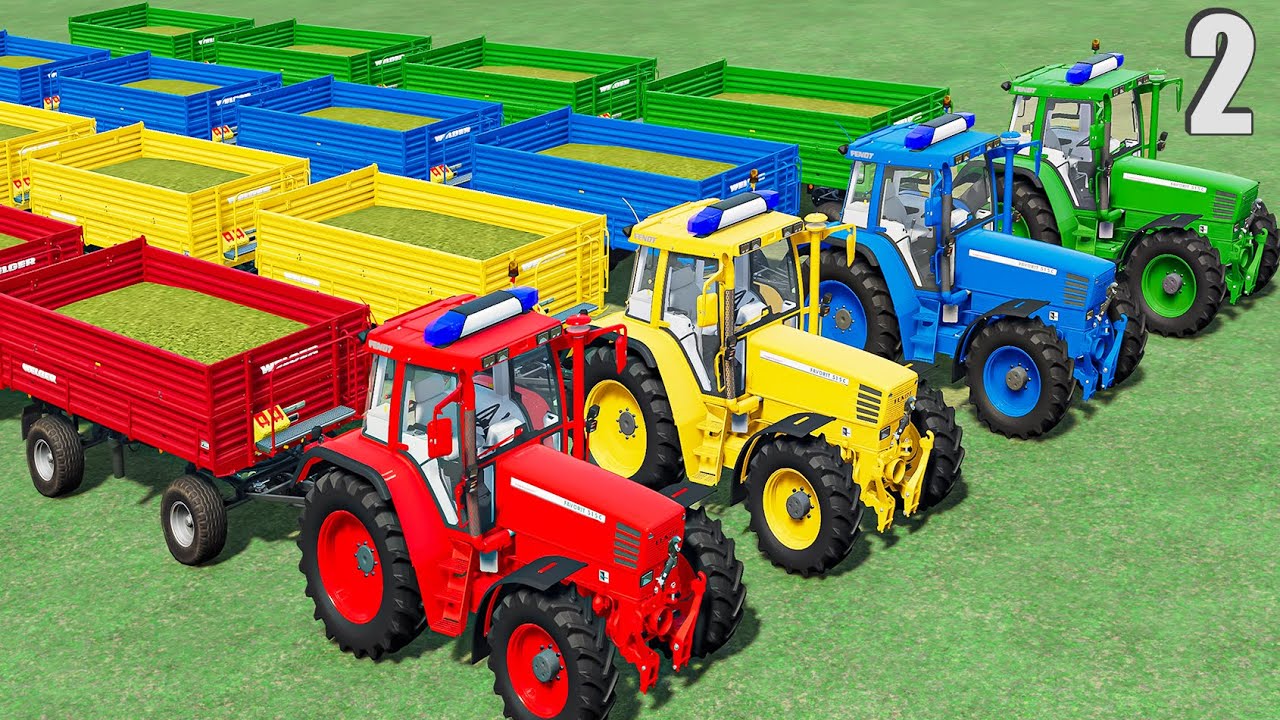 ROAD TRAIN OF COLORS! TRANSPORT CORN CHAFF with FEND Tractors & ROAD ...