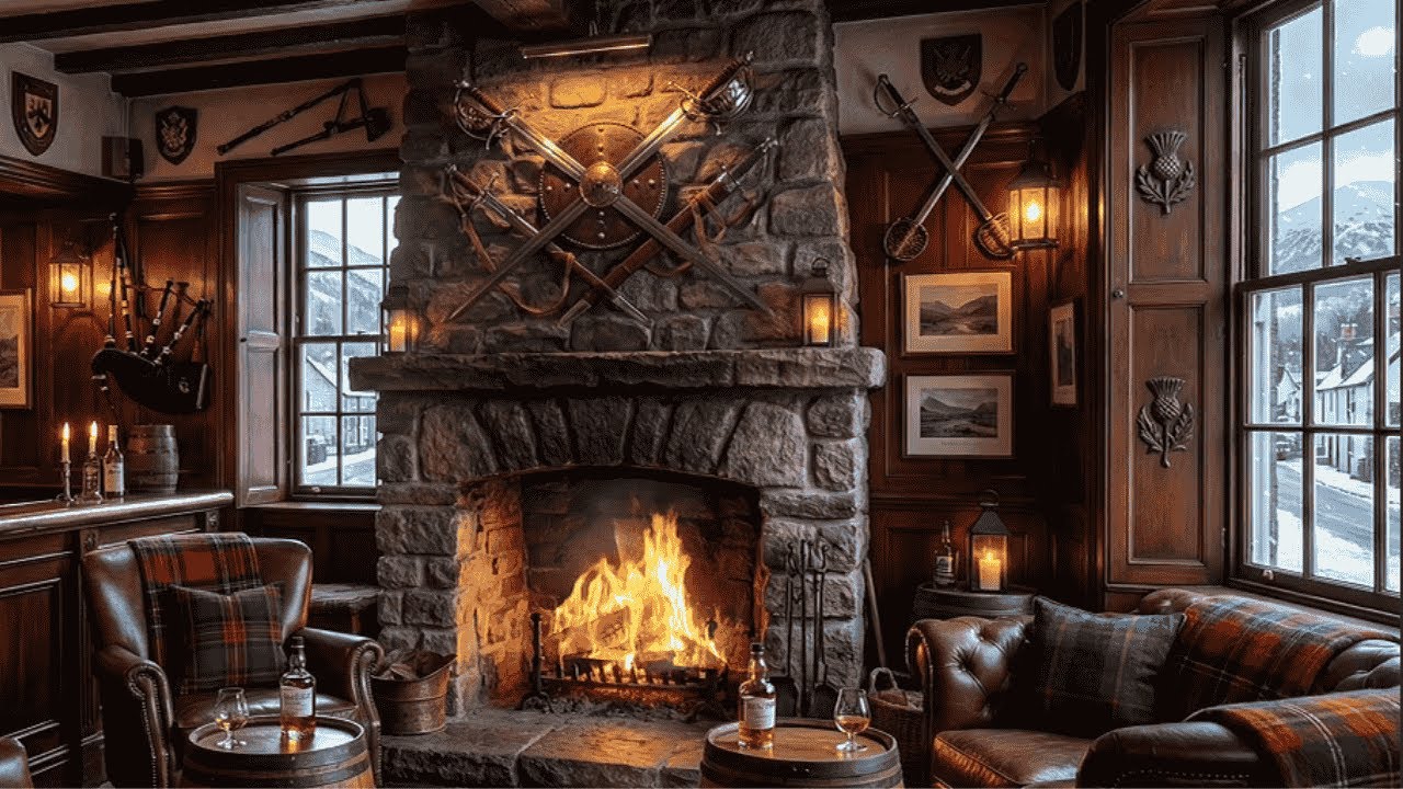 Cozy Scottish Highland Pub Fireplace ️ | Celtic Music Ambience ...