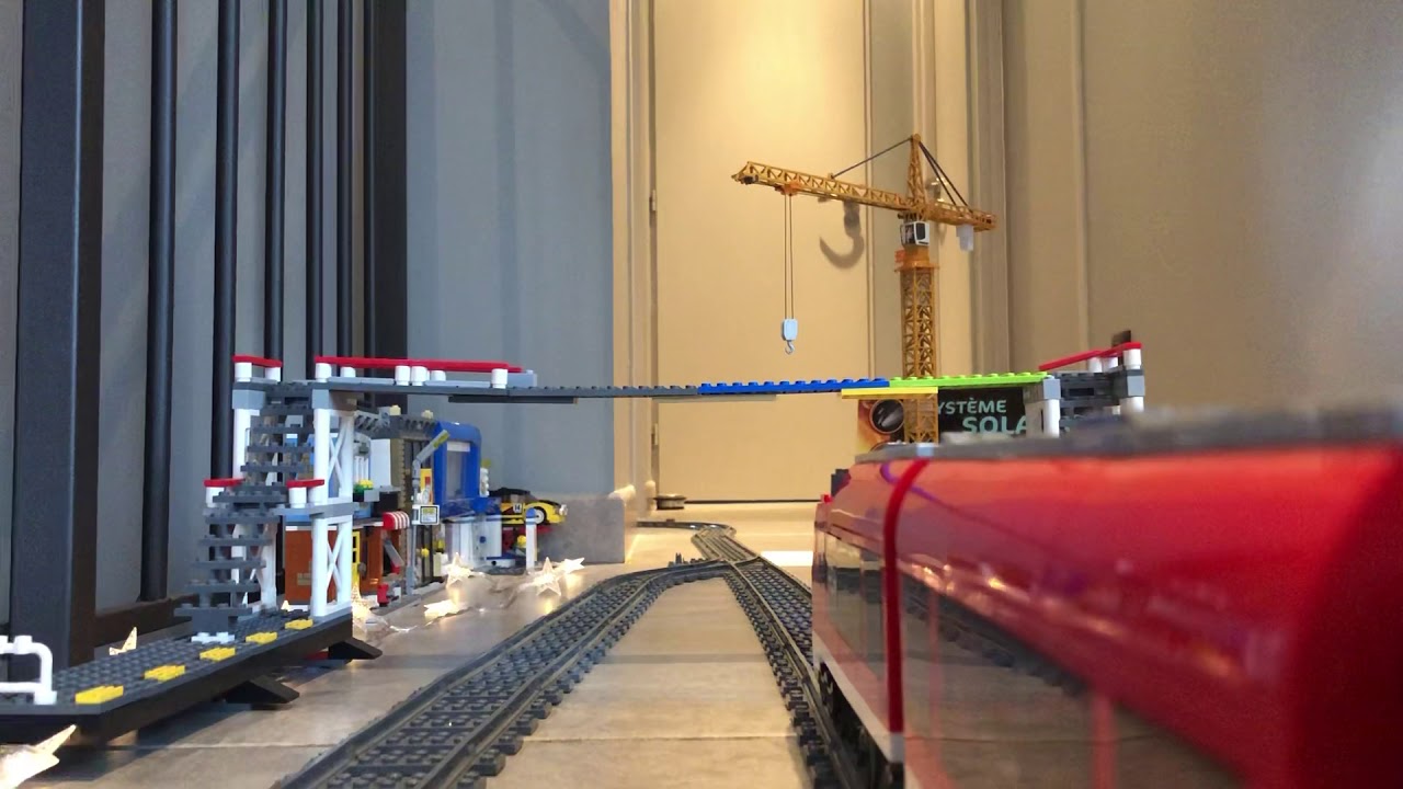 LEGO red passenger train go through house - YouTube