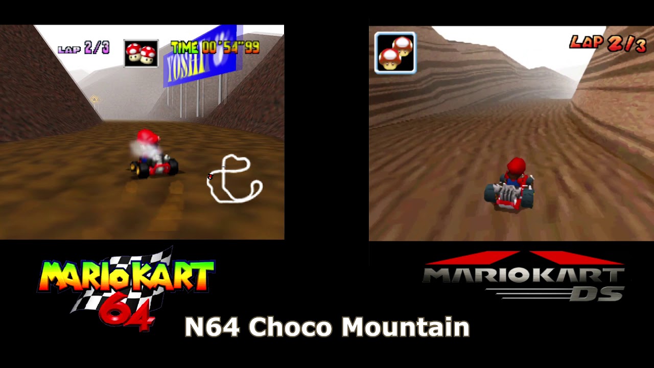 N64 Choco Mountain Mario kart 64 and DS Comparison - YouTube