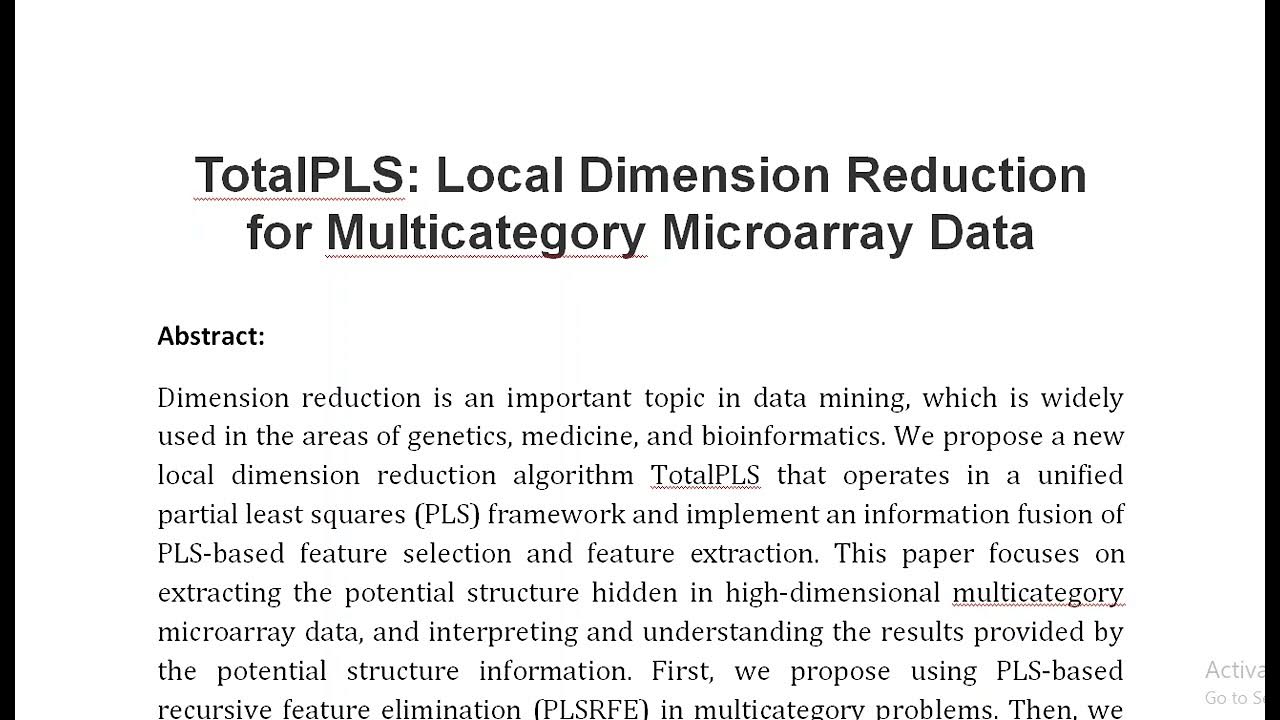TotalPLS Local Dimension Reduction for Multicategory Microarray Data - YouTube