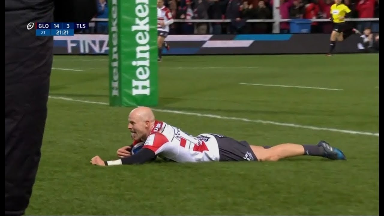 Joe Simpson nabs ball and runs 85m+ to score. [Gloucester vs Toulouse ...