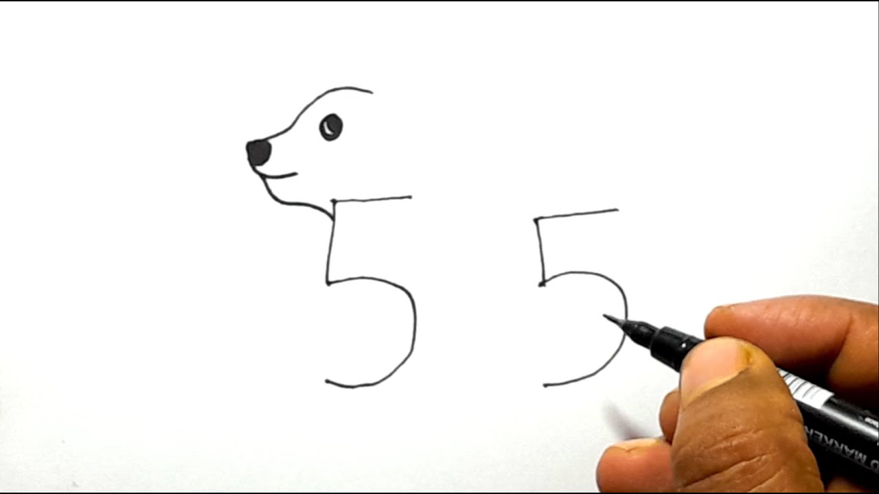 How to Draw Dog Easy | Easy Dog Drawing with Number 55 | Number Drawing ...