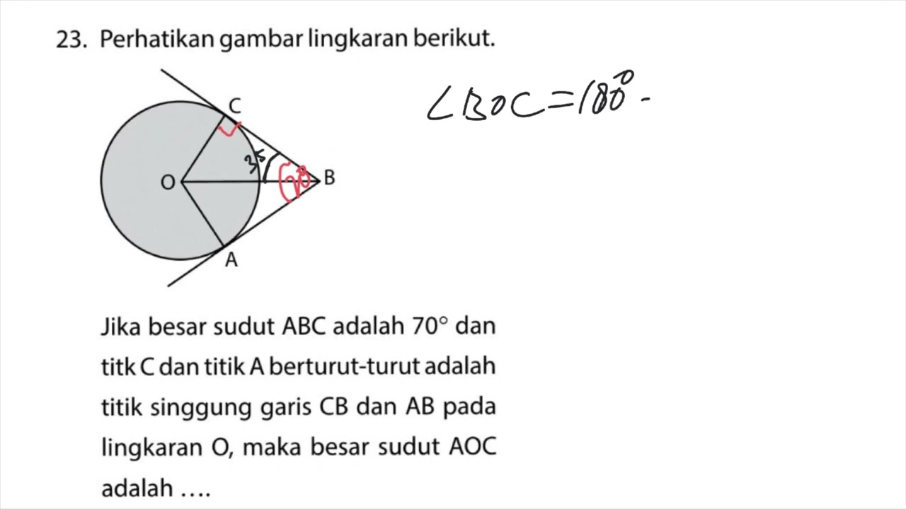 Perhatikan gambar, jika besar sudut ABC adalah 70 derajat dan C dan A ...