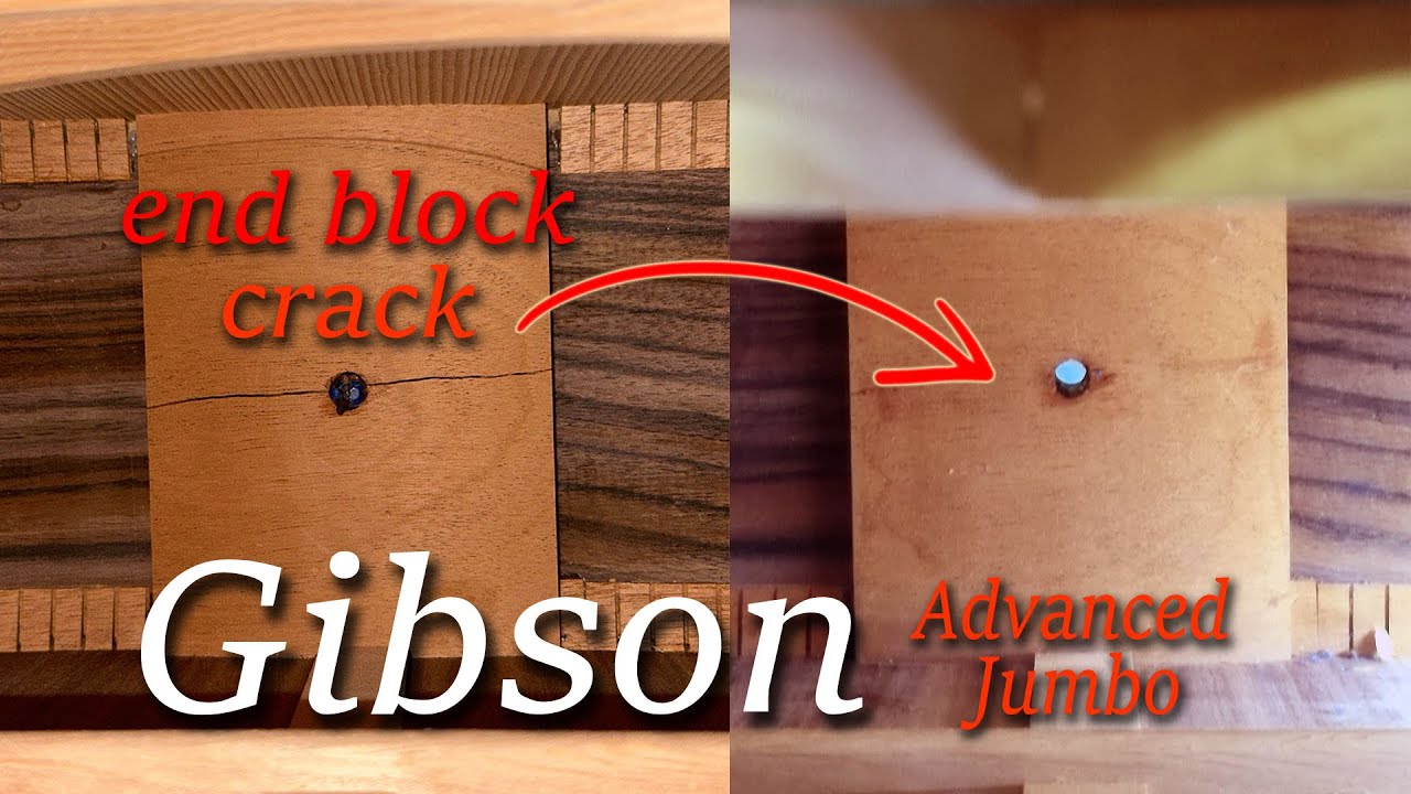 깁슨 엔드블럭 크랙 수리 Gibson advanced jumbo - end block crack - YouTube