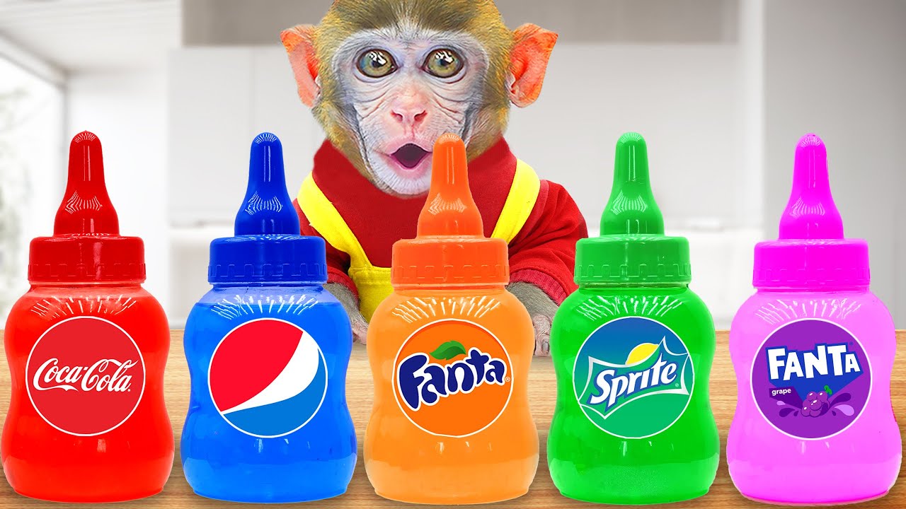 Bon Bon Monkey Prepares Rainbow Milk to Sell - YouTube