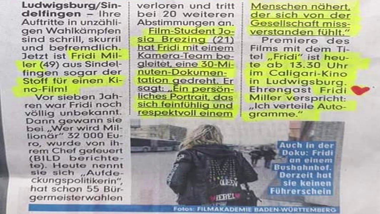 Fridi Miller Zeitungsartikel Fridi Miller im Kino und bei Frauentausch ...