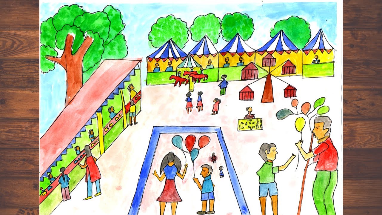 How to draw mela scene easy step by step\\ very easy drawing for kids ...