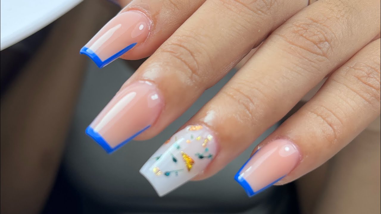Uñas esculturales con frances en azul rey - YouTube