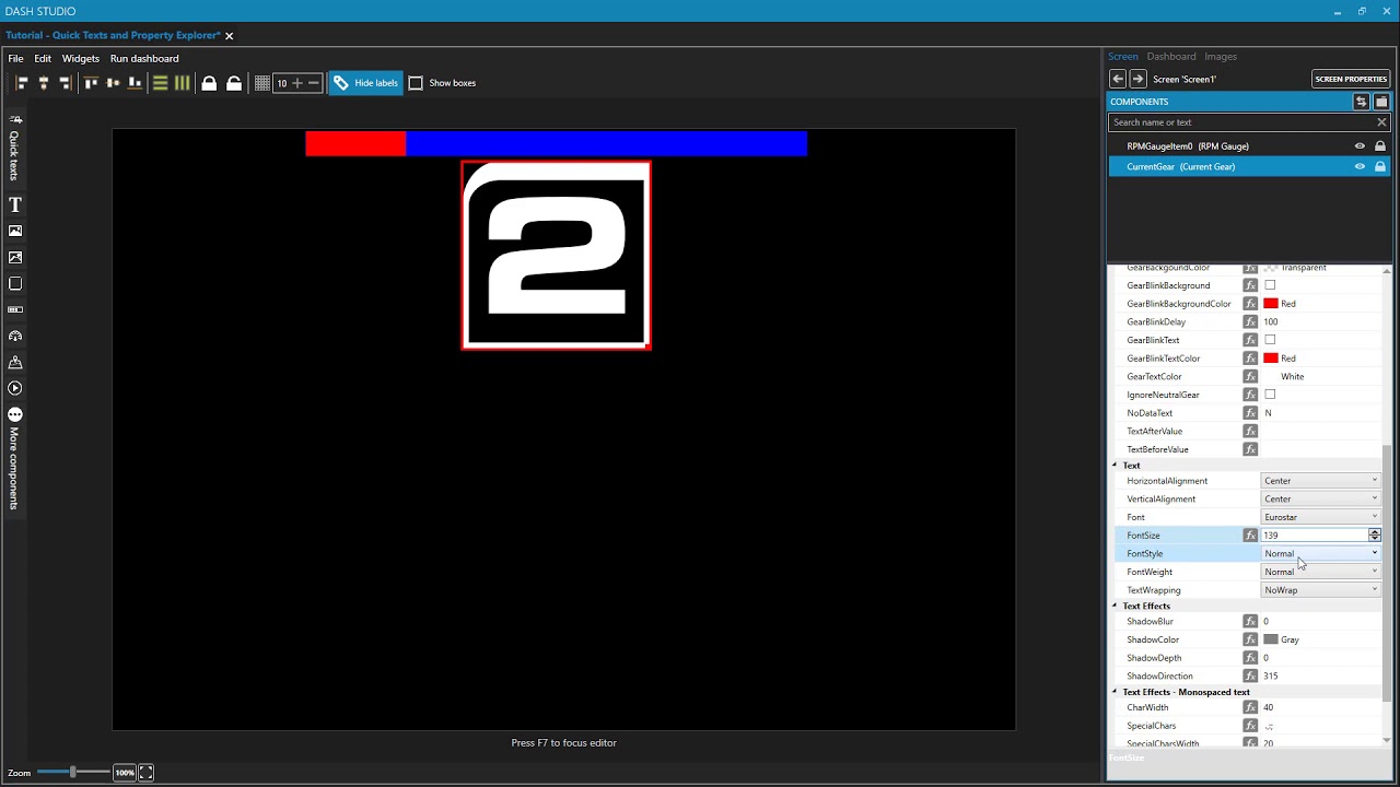 SimHub Dash Studio Tutorial Part 6 - Quick Texts and Properties ...