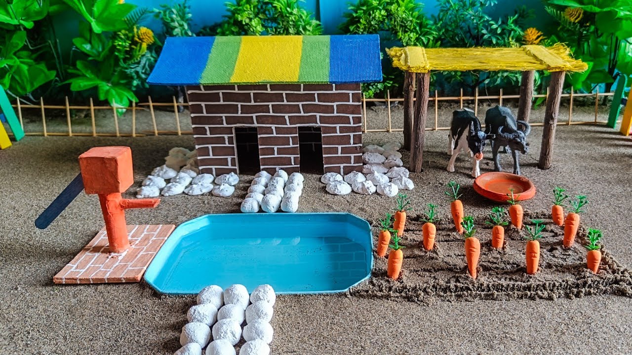 DIY Miniature Farm Diorama with Working Water Pump | Science Project ...