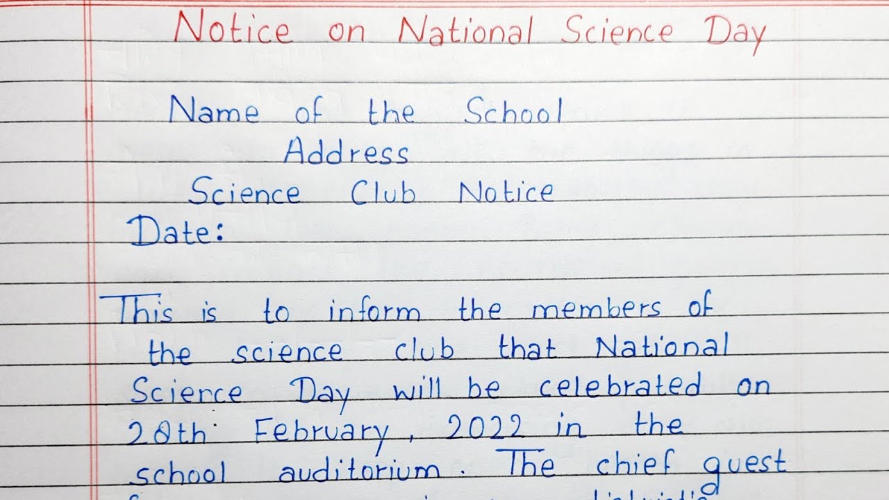 Write a Notice for National Science Day | Notice Writing - YouTube