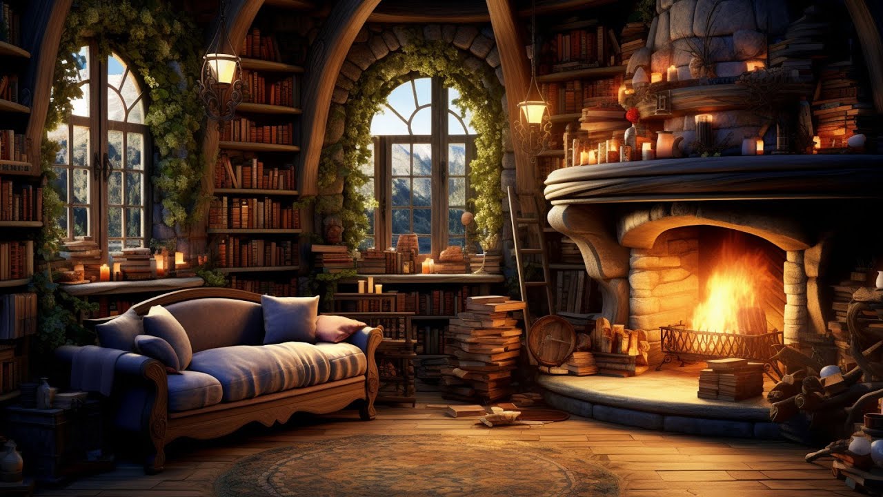 Enchanted Reading book: Warm winter by the fireplace reading interesting books ~ Music ...
