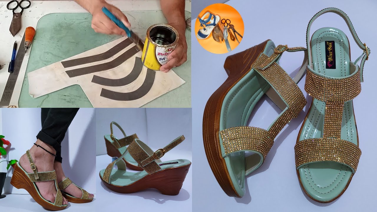 DIY Handmade Golden Crystal Wedge Heel Sandal Manufacturing | Easy ...