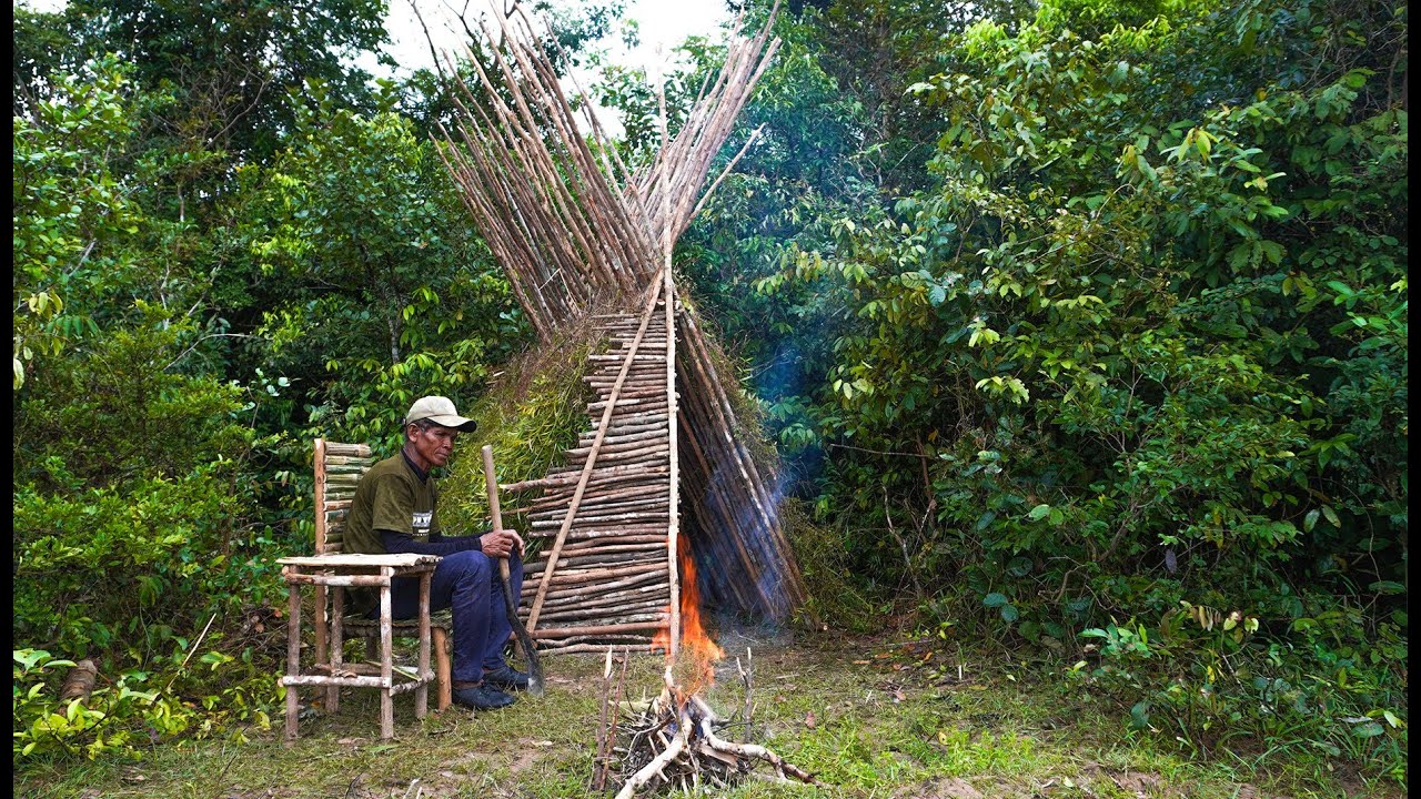 How to build A-Frame faster in jungle, Bushcraft Survival shelter ...