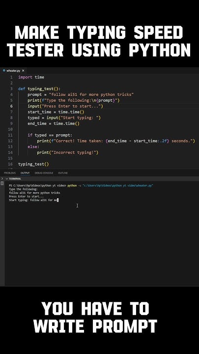 Make Typing Speed Tester Using Python 🤖 Python Pythonprogramming Youtube